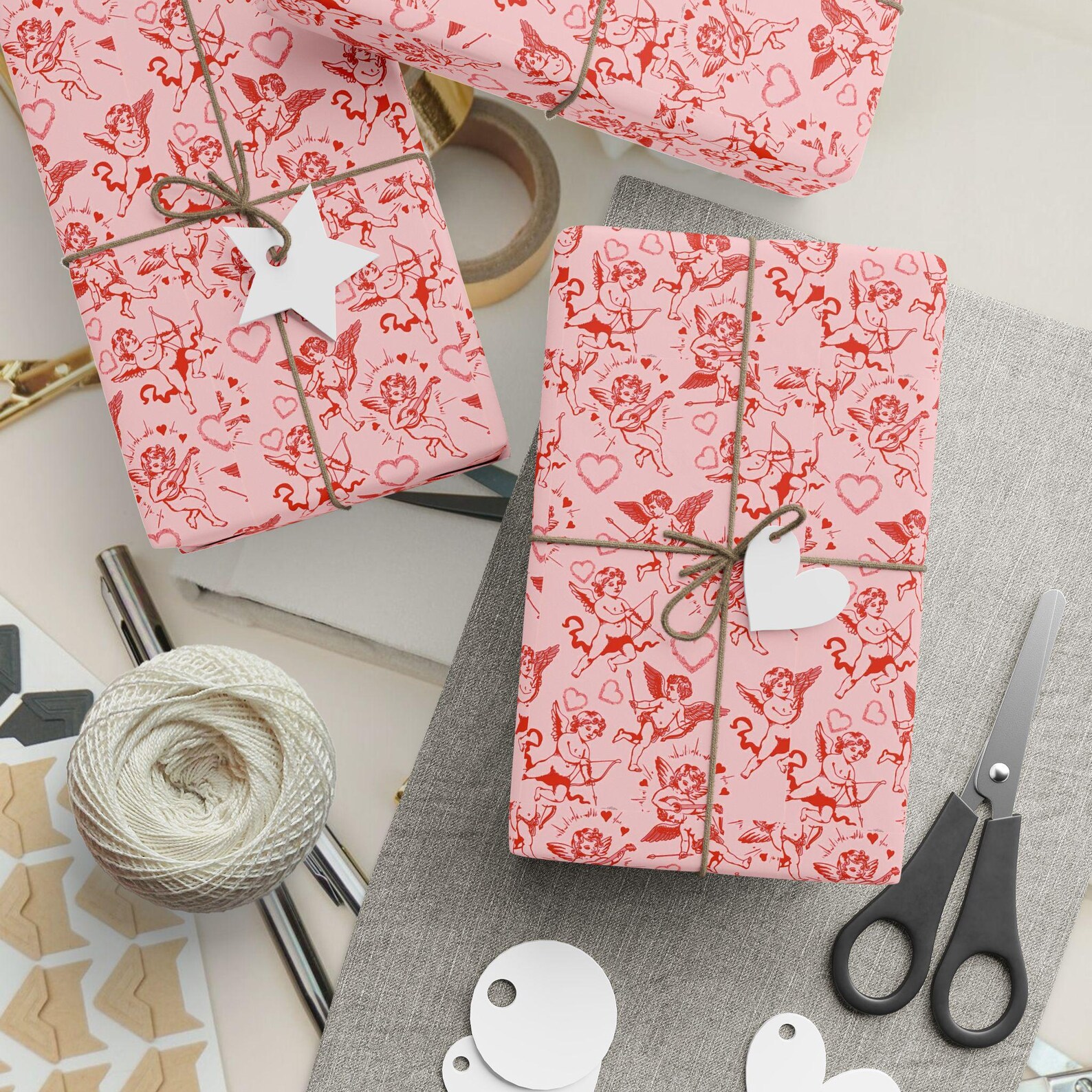 Cupid & Hearts Gift Wrap | Romantic Valentine's Paper - Etsy