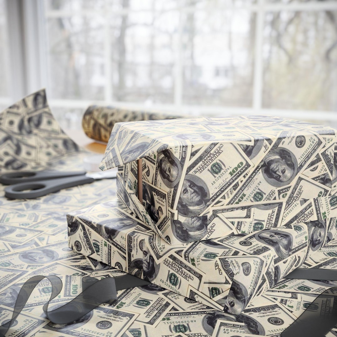 Big Baller Money Pattern Gift Wrap | Dollar Bill Print, Money Wrapping ...