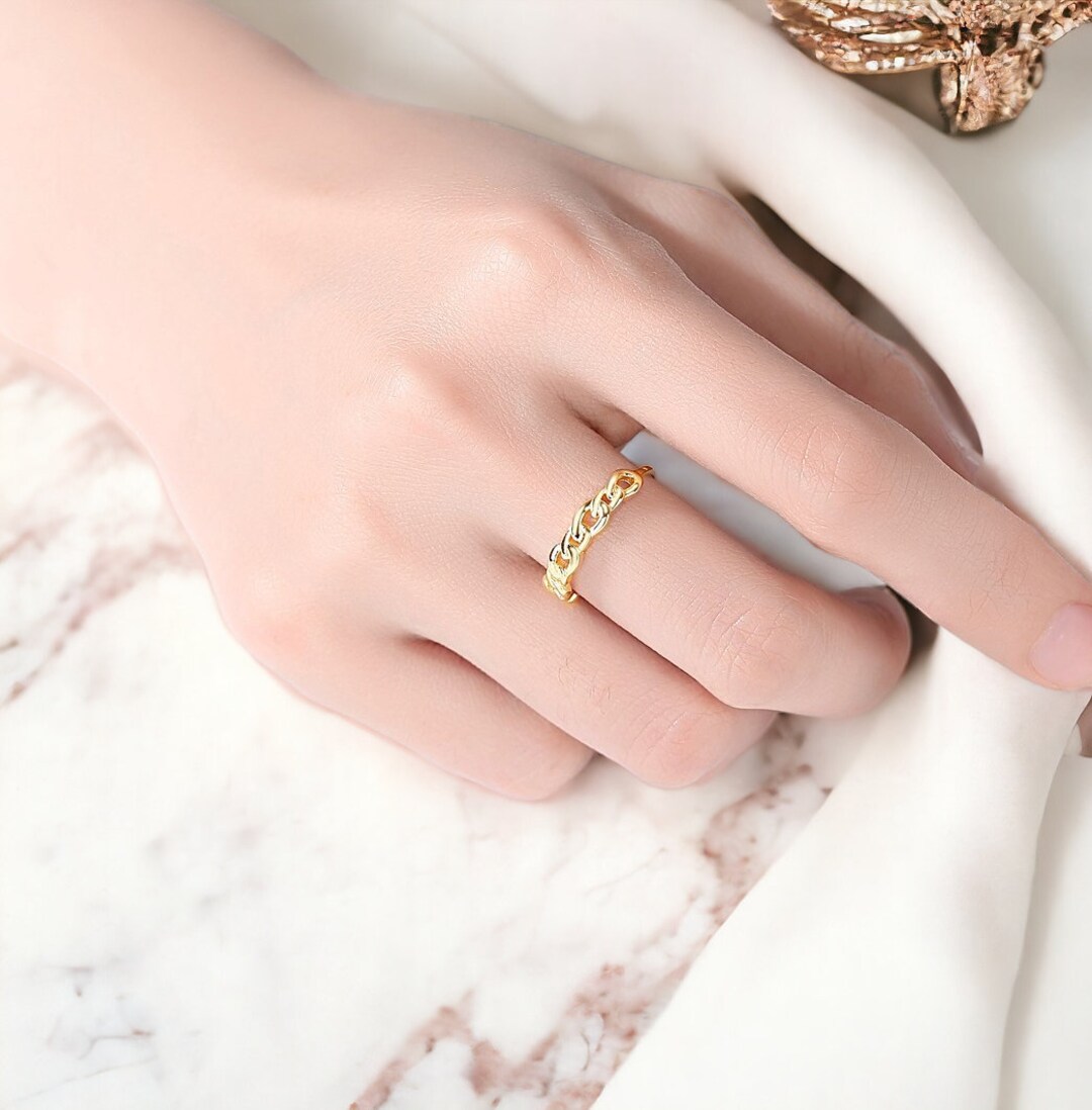 Curb Chain Ring, Gold Chain Ring, 14k Gold Chain Ring, Link Chain Ring ...