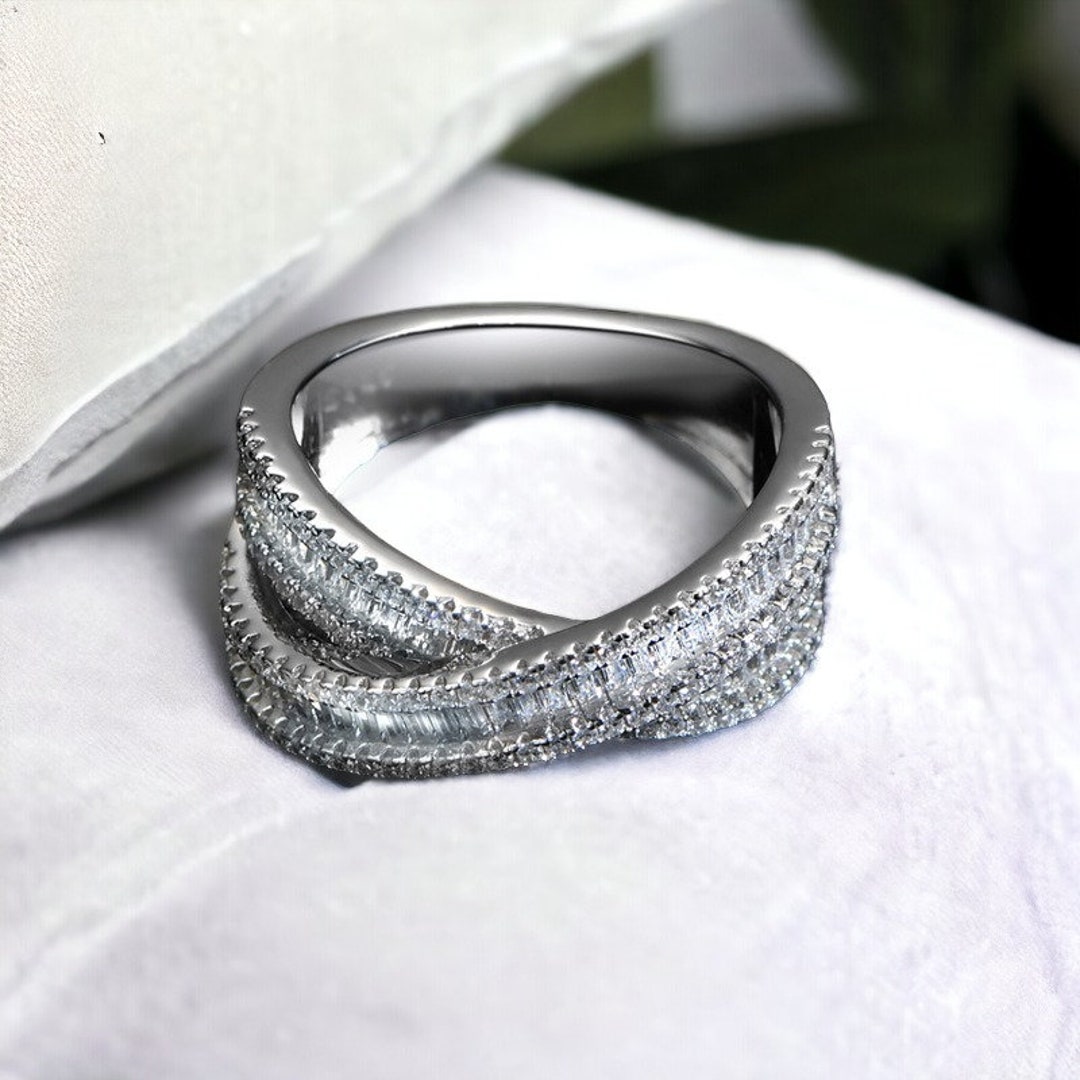 Sterling Silver Criss-cross Diamond Ring, Silver Criss-cross Ring, Diamond Ring for Women, Criss ...