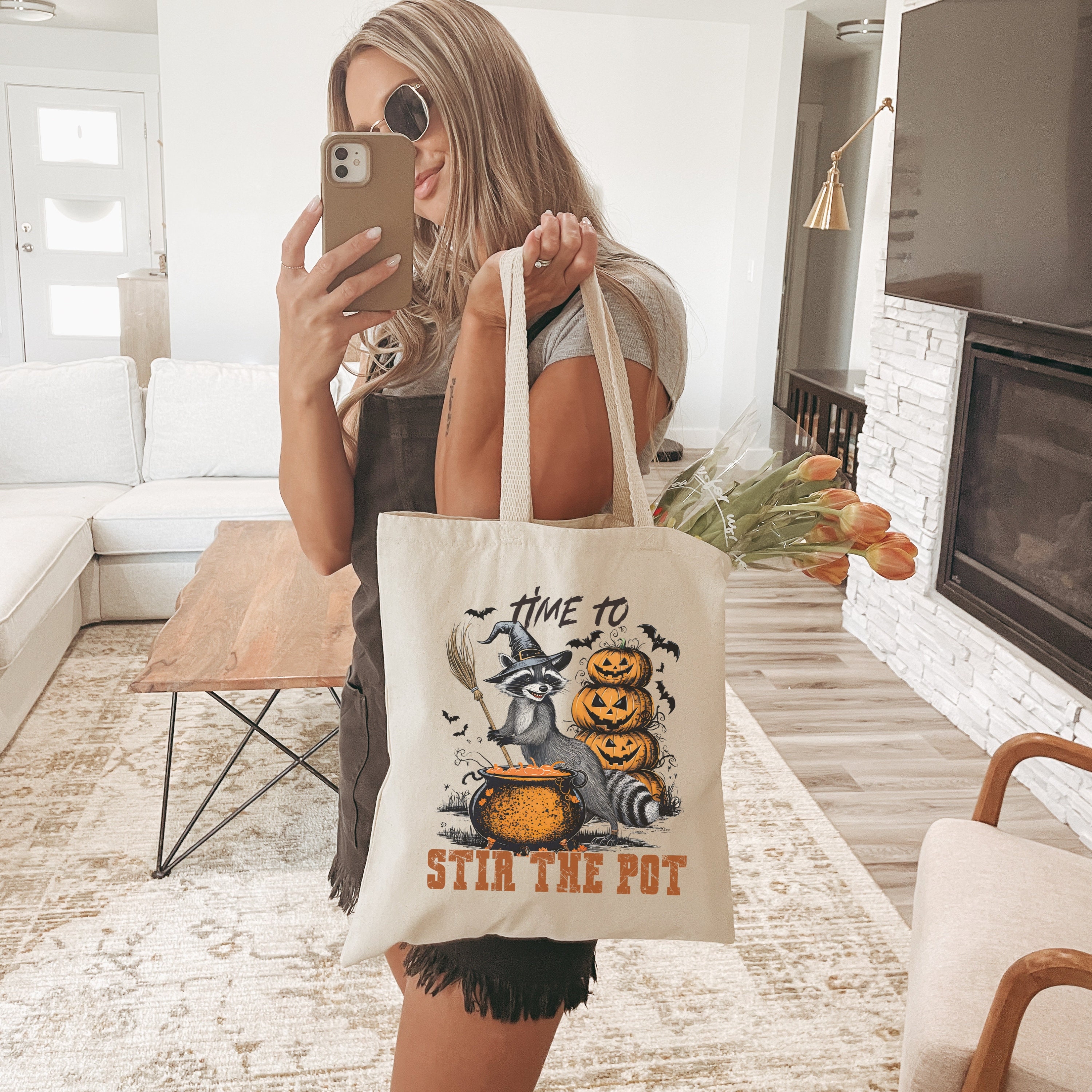 Raccoon Tote Bag, Raccoon Gifts Trick or Treat Bag Witchy Tote Bag ...