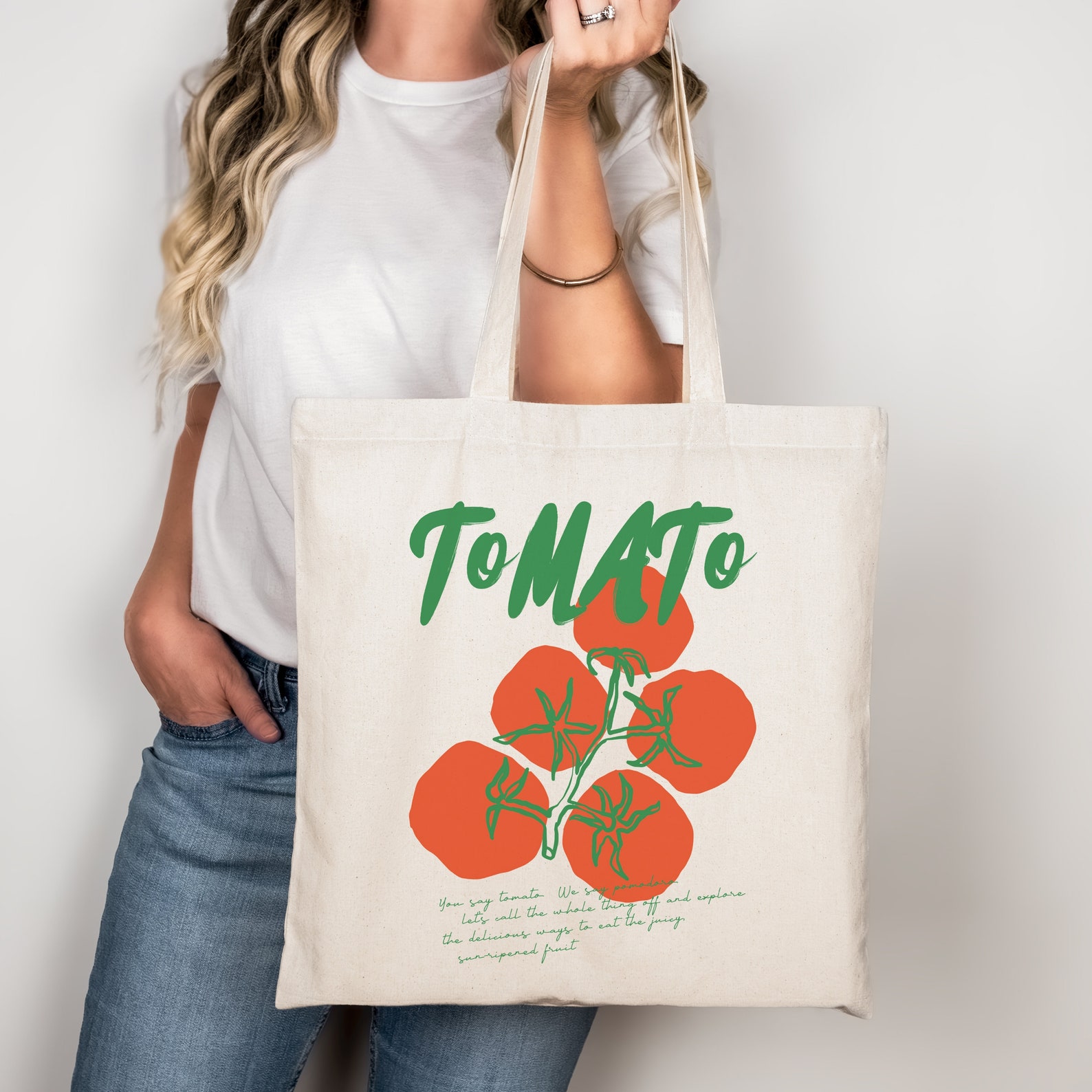 Tomato Tote Bag, Italian Grocery Small Tote Bag Tomato Girl Reusable ...