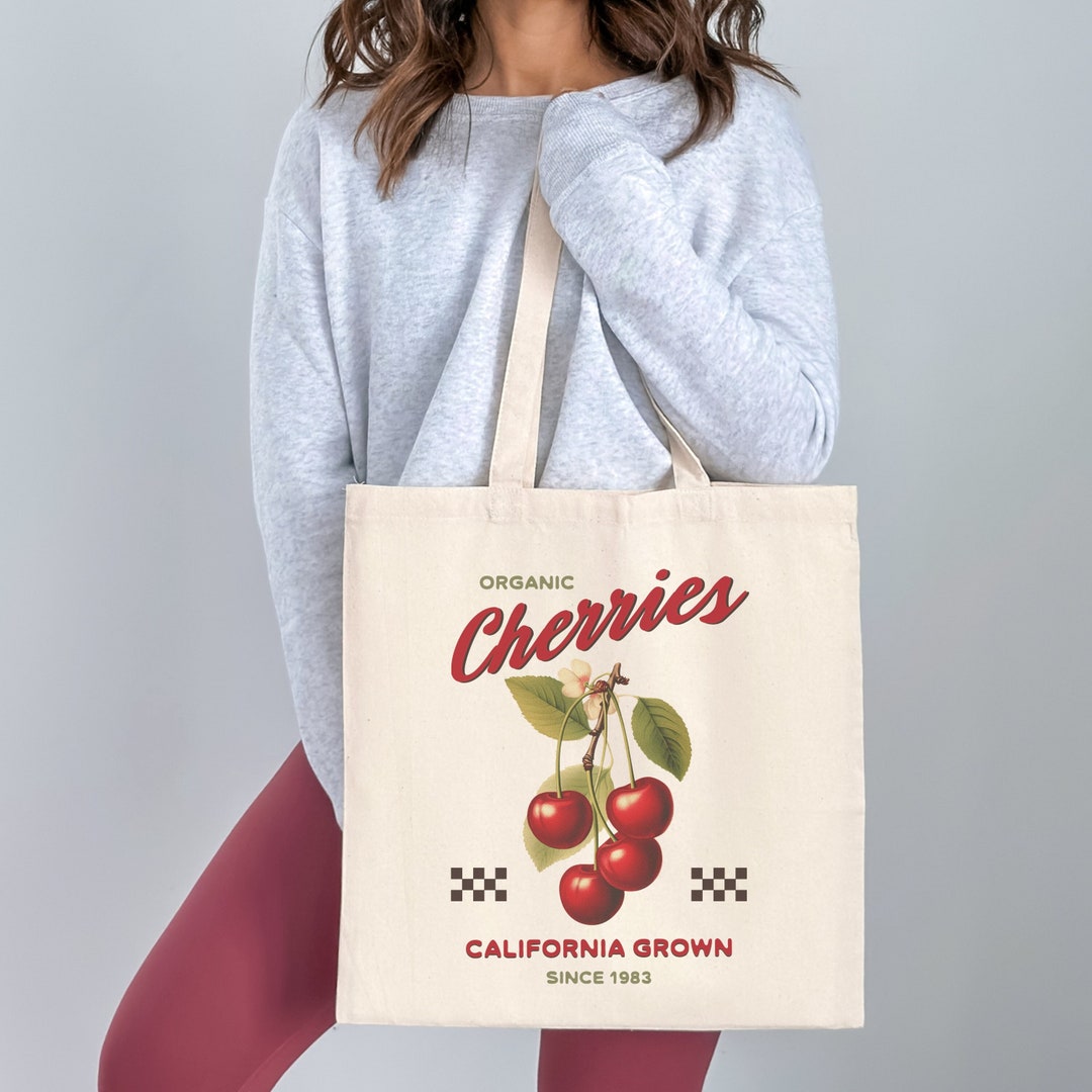 Cherry Tote Bag, Berry Cotton Reusable Bag, Cherry Themed Gifts ...
