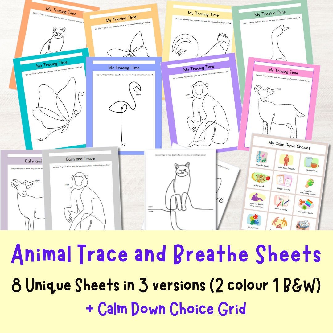 Tracing and Calm Down Printable for Self Regulation, Quiet Time, Calm ...