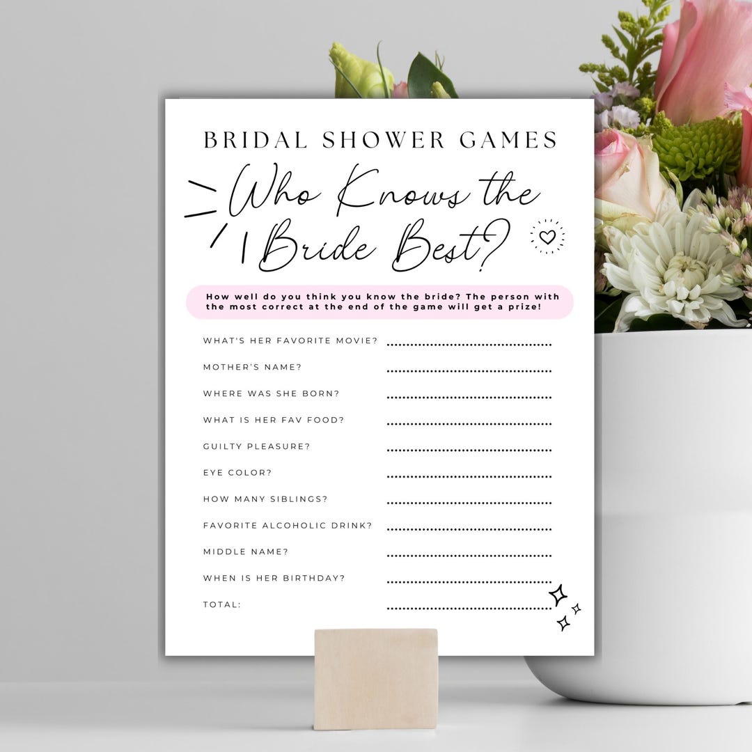 BRIDAL SHOWER GAME -- Who Knows the Bride Best Game, Printable Bridal ...