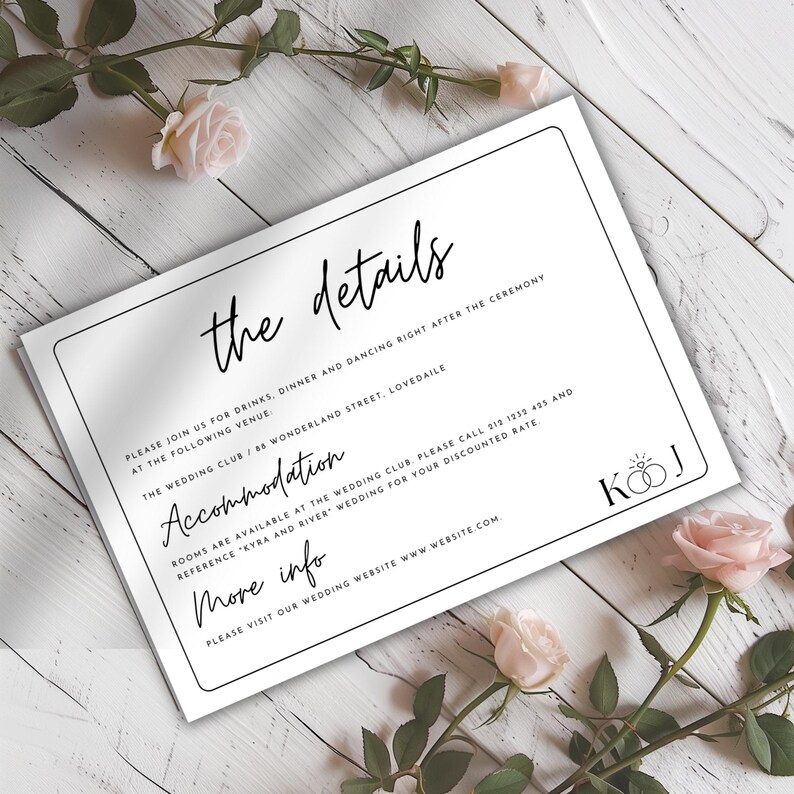 WEDDING Details Card- Minimalistic Modern Wedding Collection, Editable Details Response Template ...