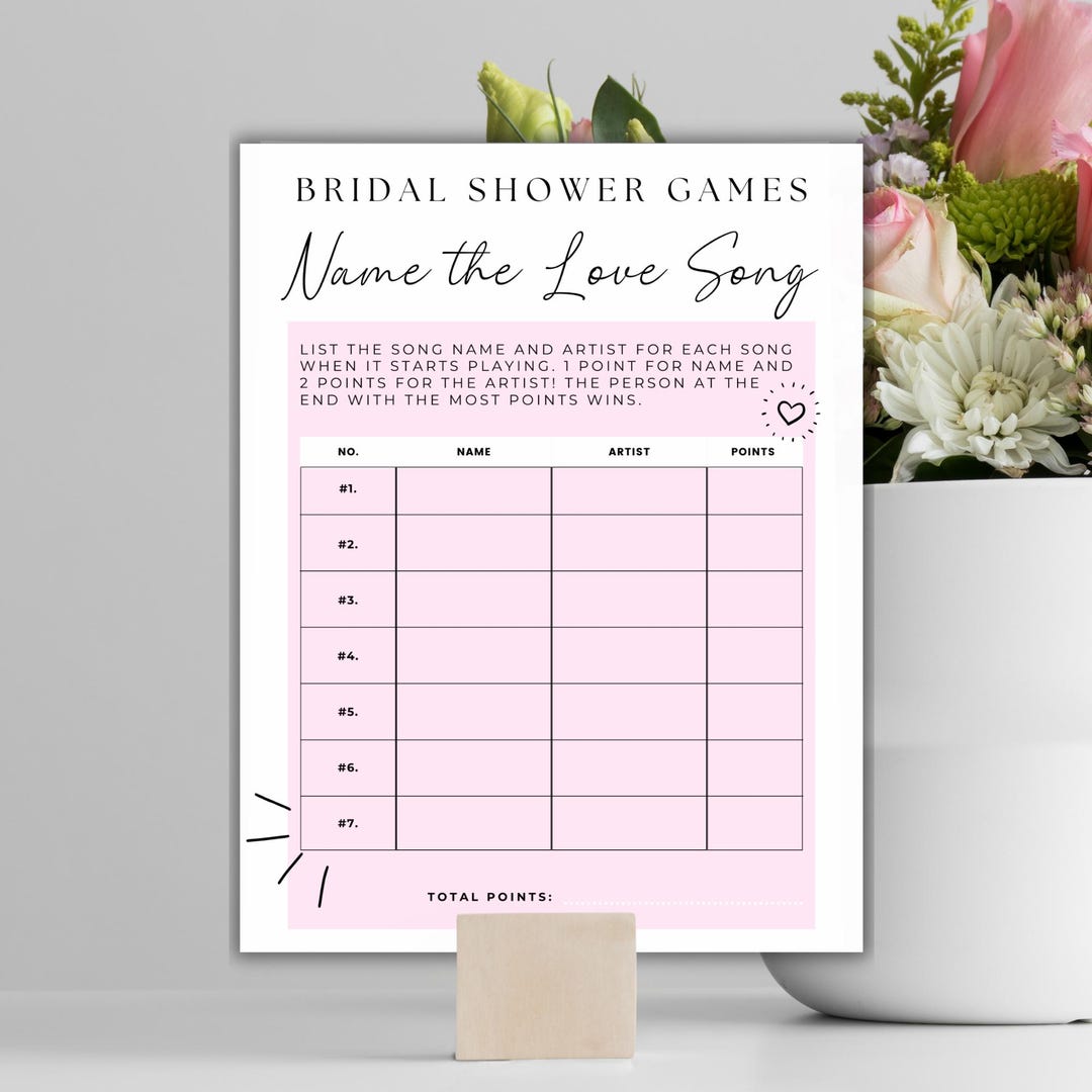 BRIDAL SHOWER GAME -- Bridal Name the Love Song Game, Printable Bridal ...