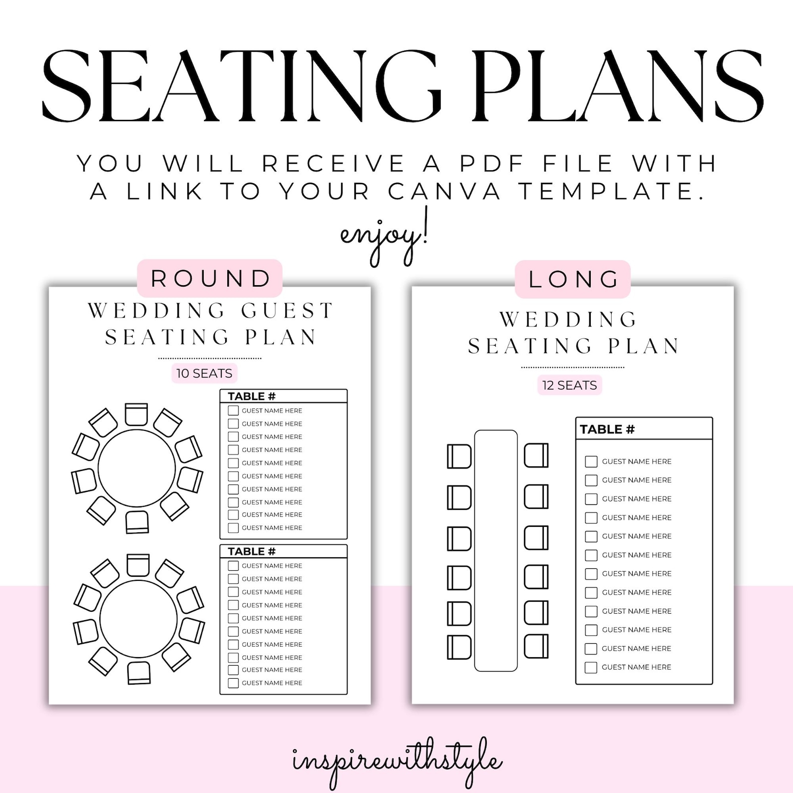 WEDDING SEATING CHART -- Printable Event Table Seating Template ...