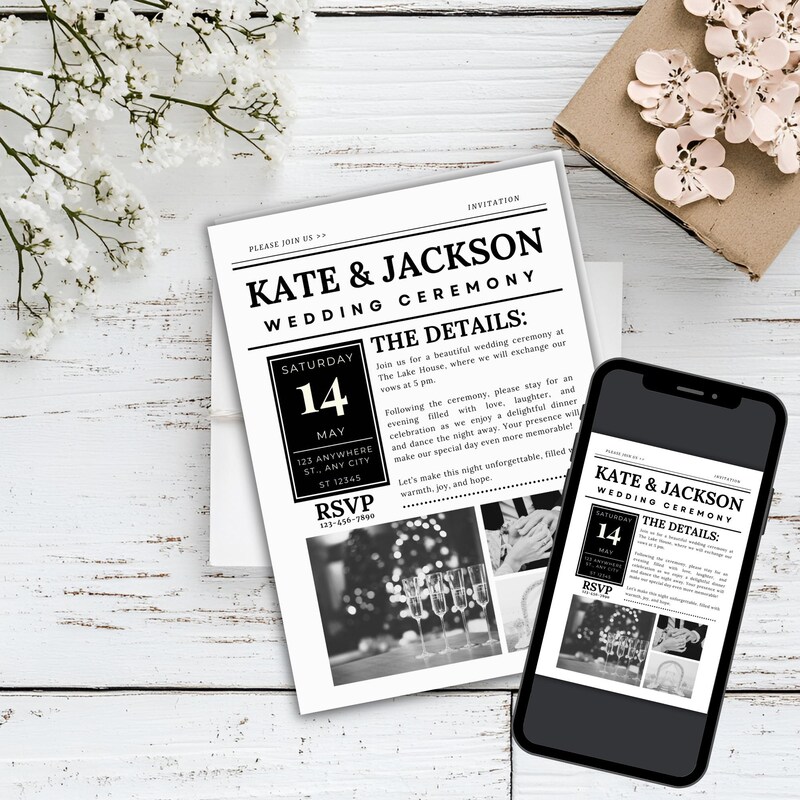 Newspaper Wedding Invitation - Etsy