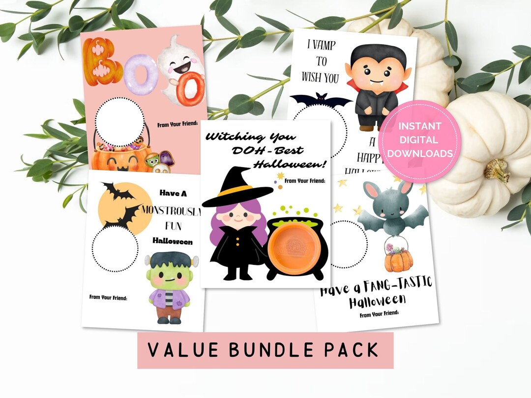 Printable Halloween Play Doh Cards Bundle, Halloween Non-candy Gift ...