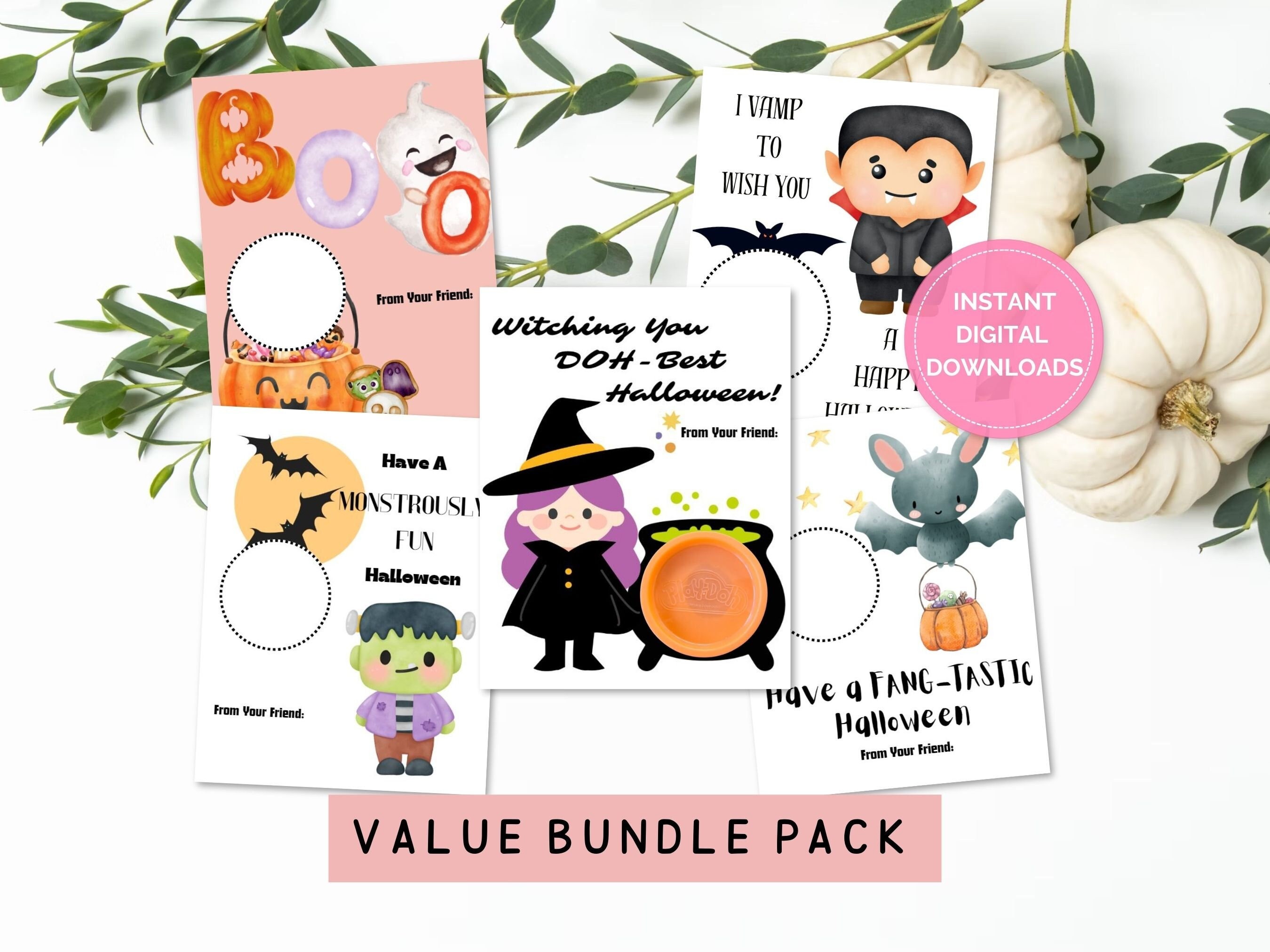 Printable Halloween Play Doh Cards Bundle, Halloween Non-candy Gift ...