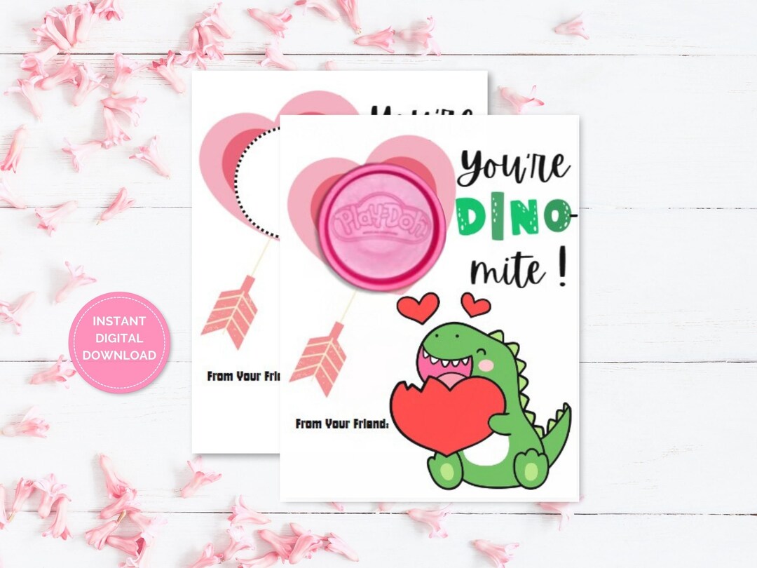 Printable Dinosaur Valentine's Playdoh Card, Valentines Non-candy Gift ...