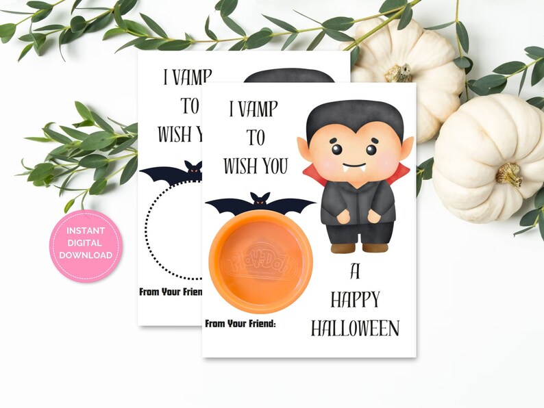 Printable Halloween Play Doh Card, Halloween Vampire Non-candy Gift ...