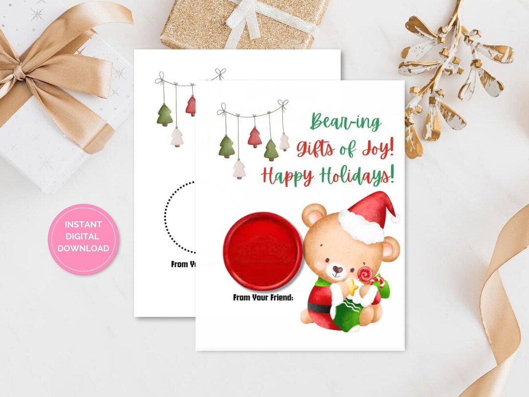 Printable Christmas Play Doh Card, Christmas Bear Non-candy Gift ...
