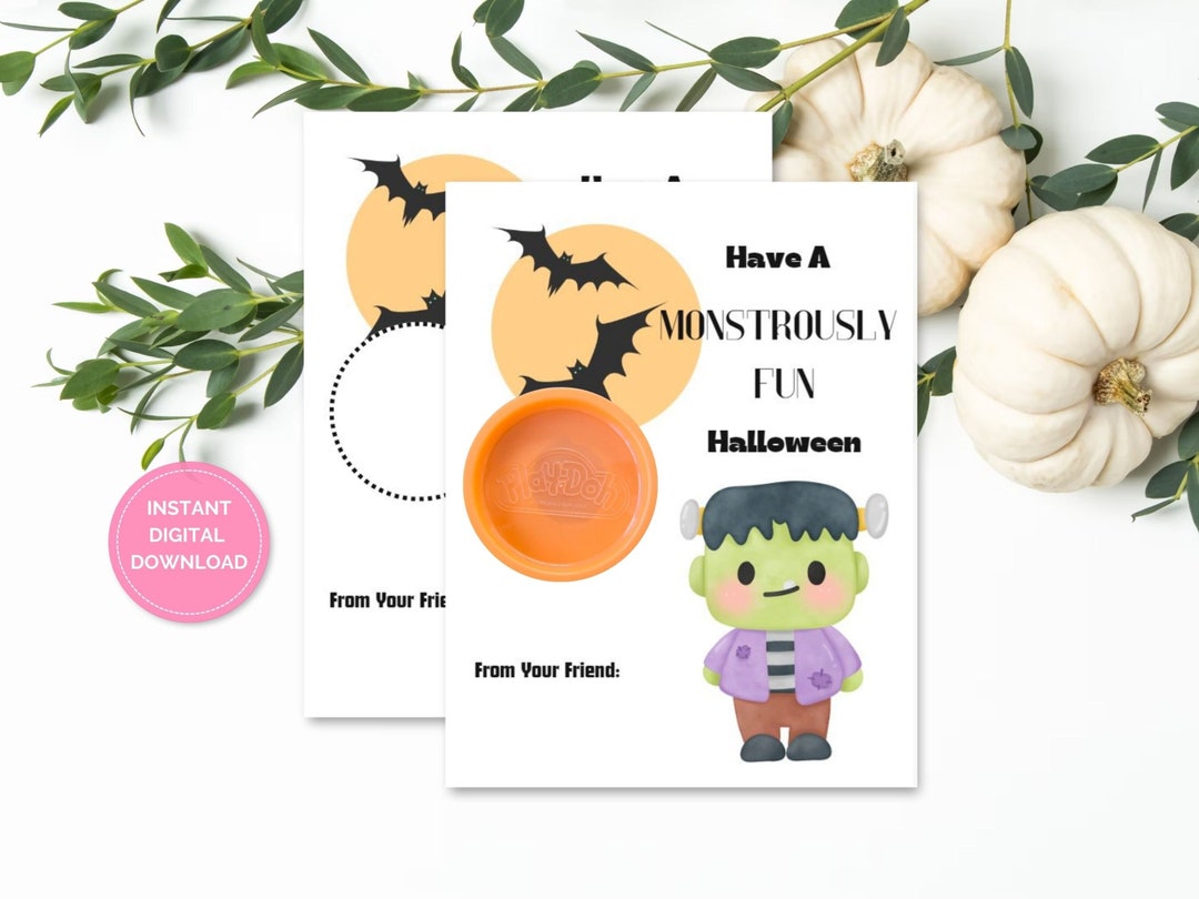 Printable Halloween Play Doh Card, Halloween Frankenstein Monster Non ...