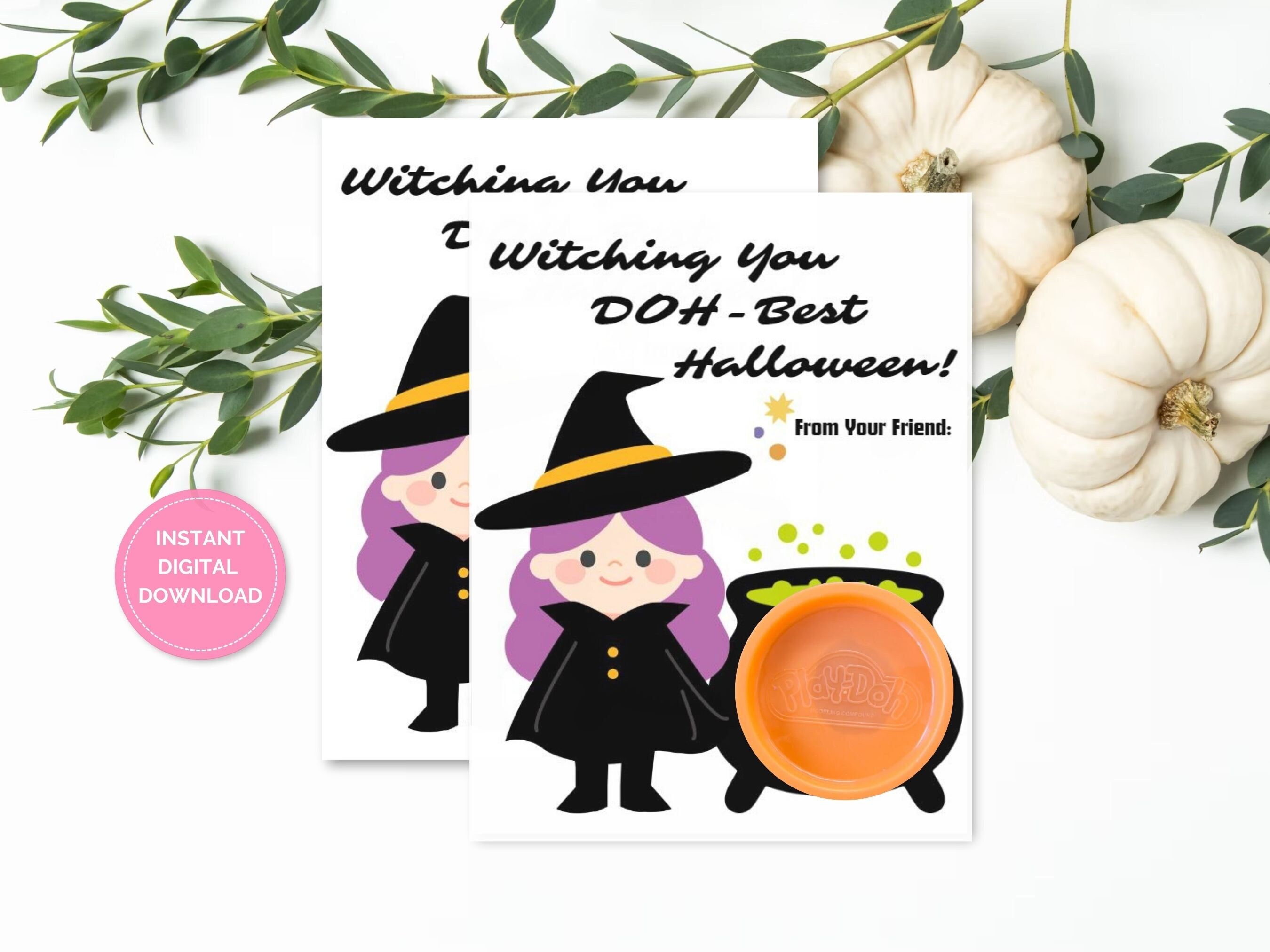 Printable Halloween Play Doh Card, Halloween Witch Non-candy Gift ...