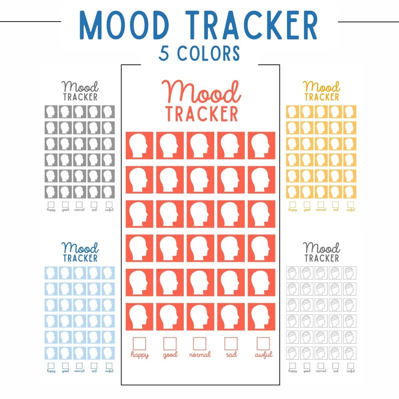 Monthly Mood Tracker Printable / Daily Mood Tracker in 5 Colors ...