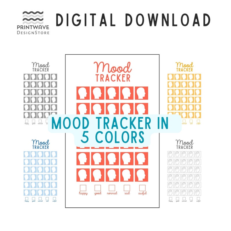 Monthly Mood Tracker Printable / Daily Mood Tracker in 5 Colors ...
