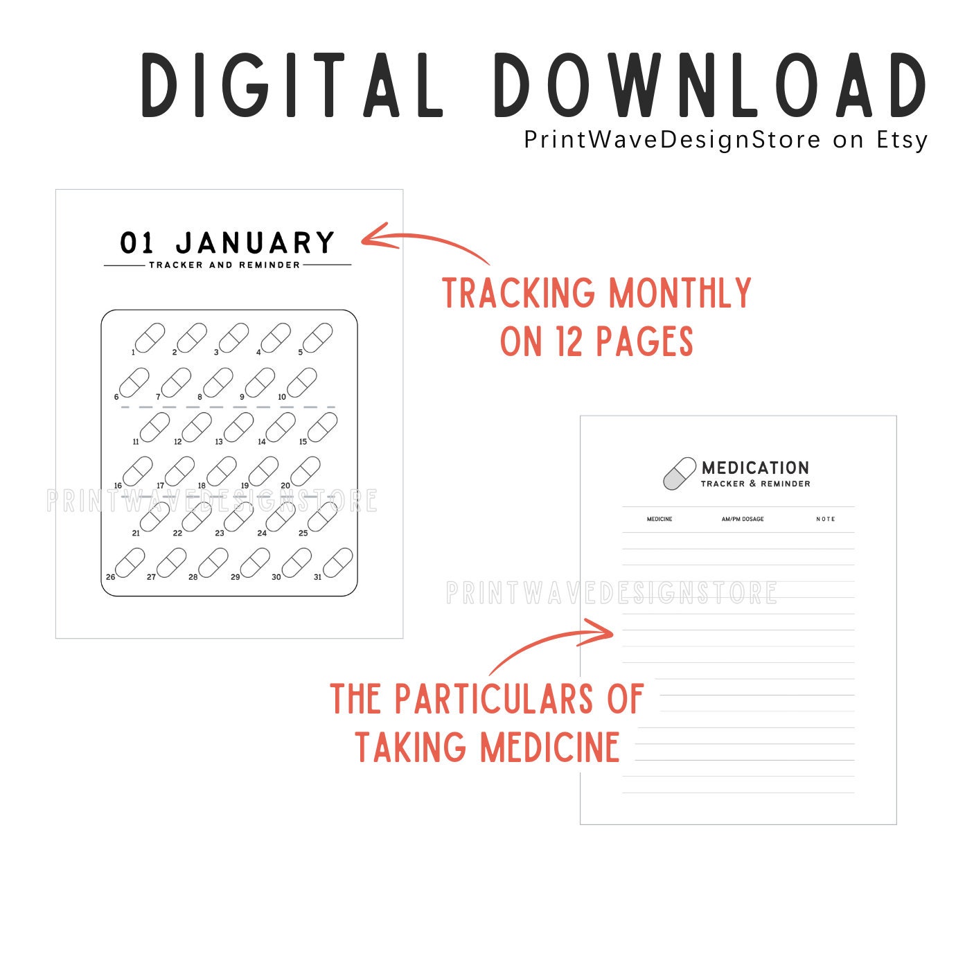 Medication Reminder & Tracker | Printable Log PDF (A4, B5, US Letter ...