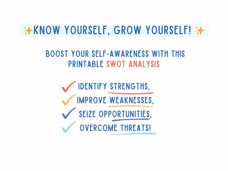 SWOT Analysis Printable | Personal & Business Growth | Self-improvement ...