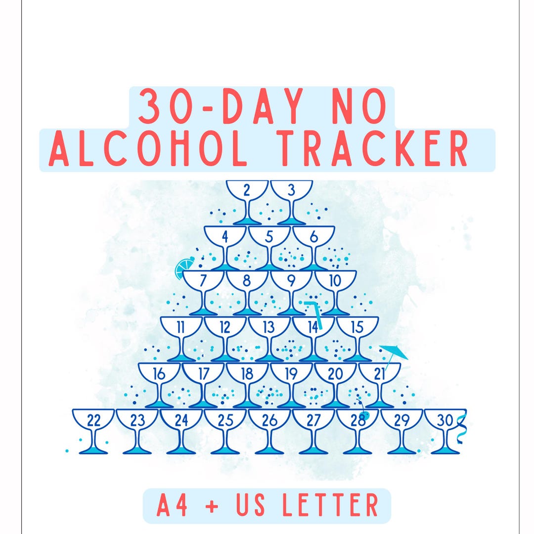 30 Day Sober Tracker Printable | Alcohol Free Challenge PDF | No ...