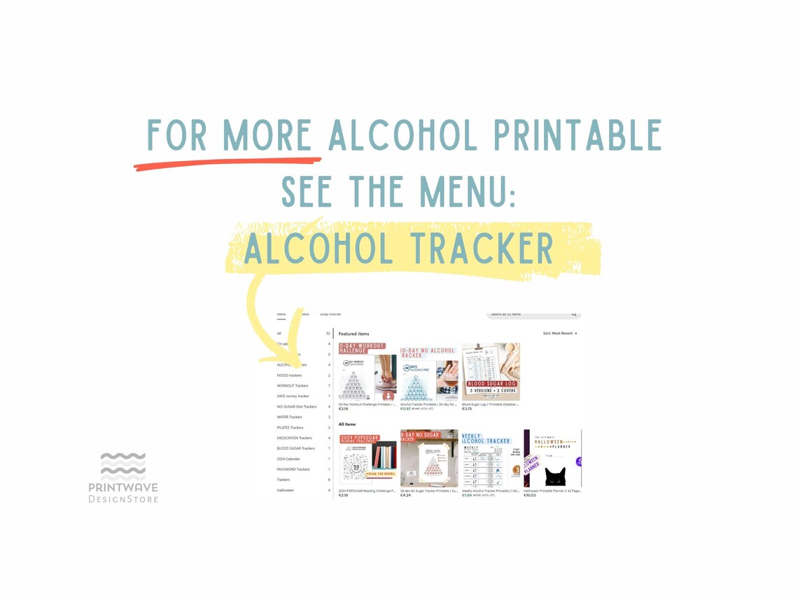 Weekly Alcohol Tracker Printable // Alcohol Track / No Drink Trackers ...