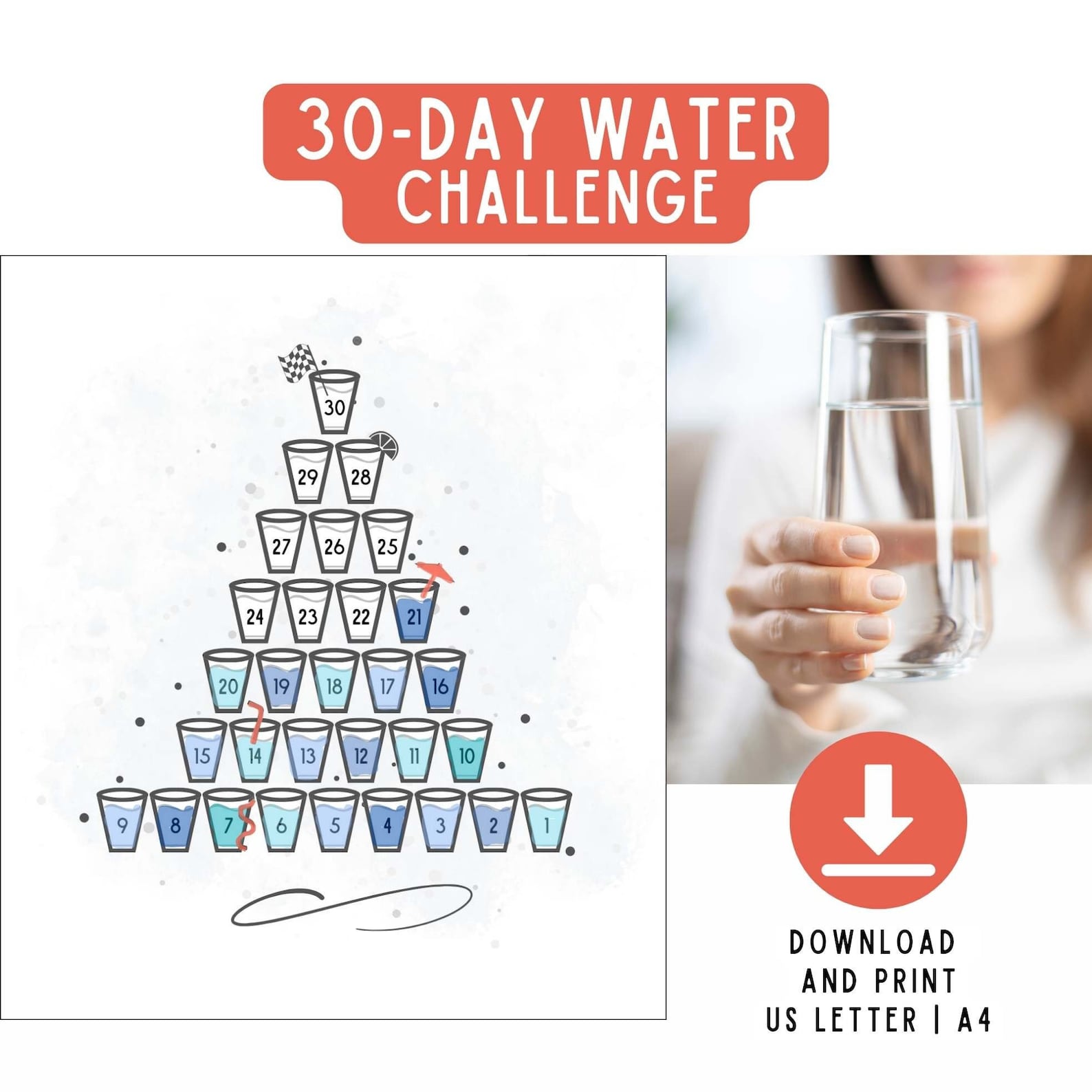 30-day Water Challenge Printable / Drink Water Tracker for 30 Days / 30 ...