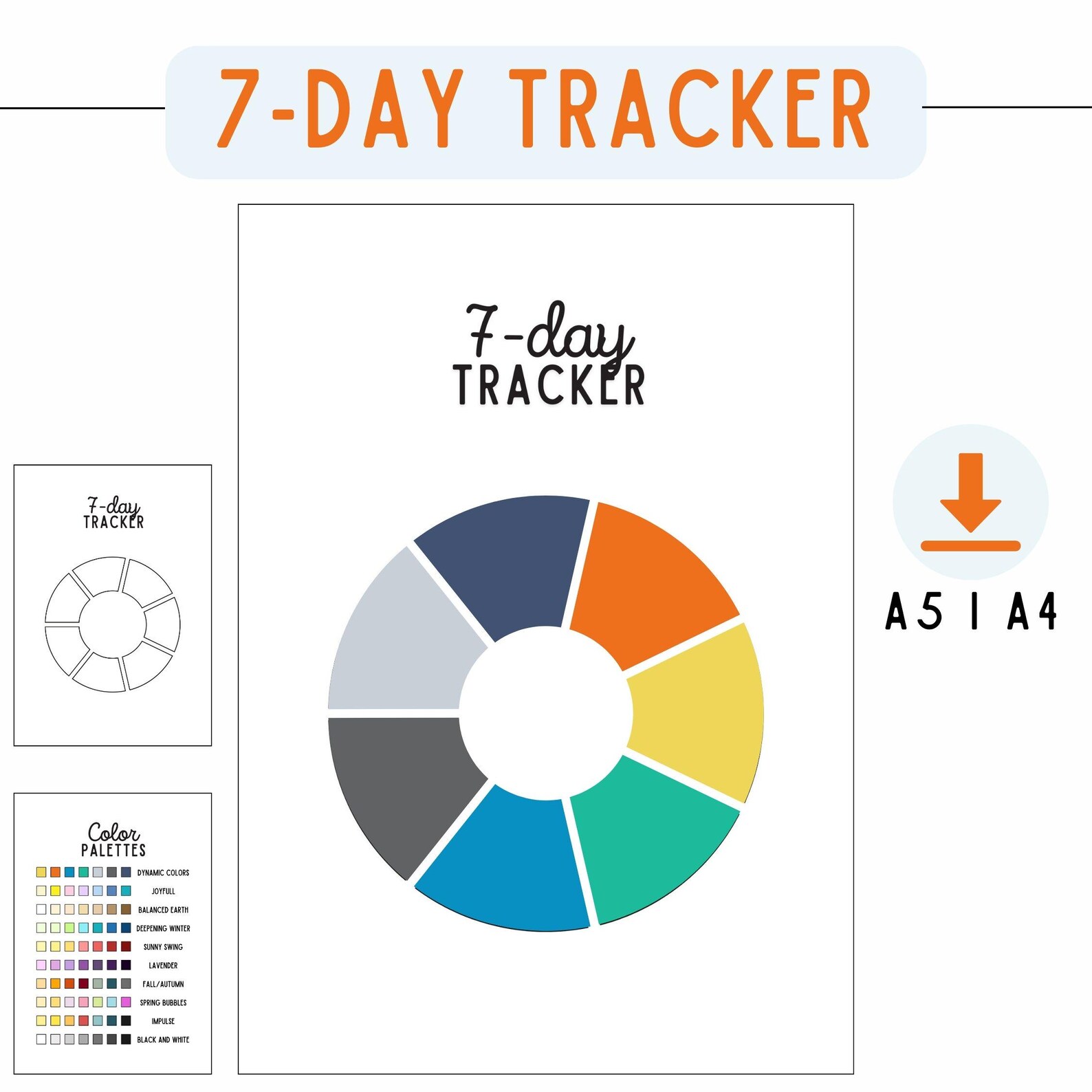 7-day Circle Tracker Printable, Color Palette Suggestions (PDF, A4/A5 ...