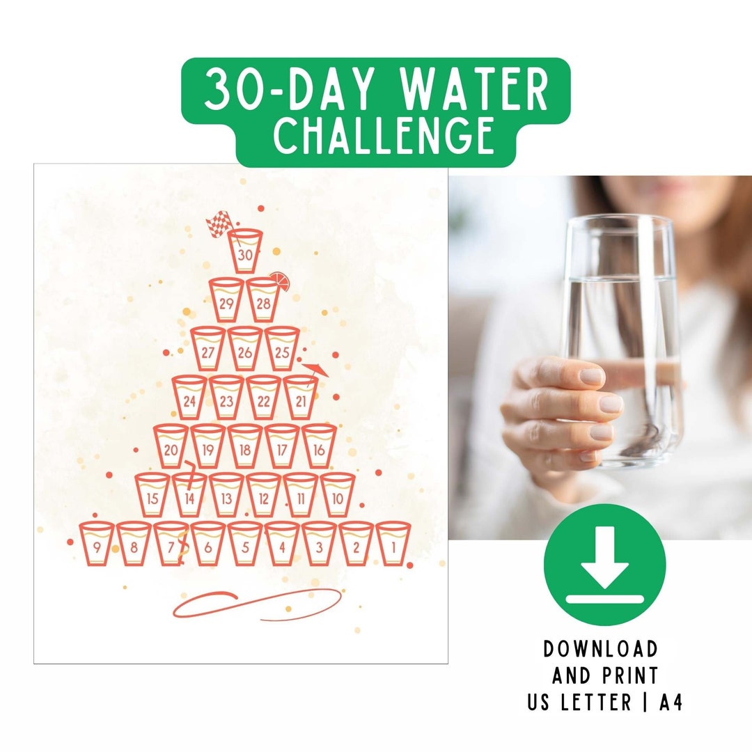 30-day Water Challenge Printable Read and Orange / Water Track 30 Days ...