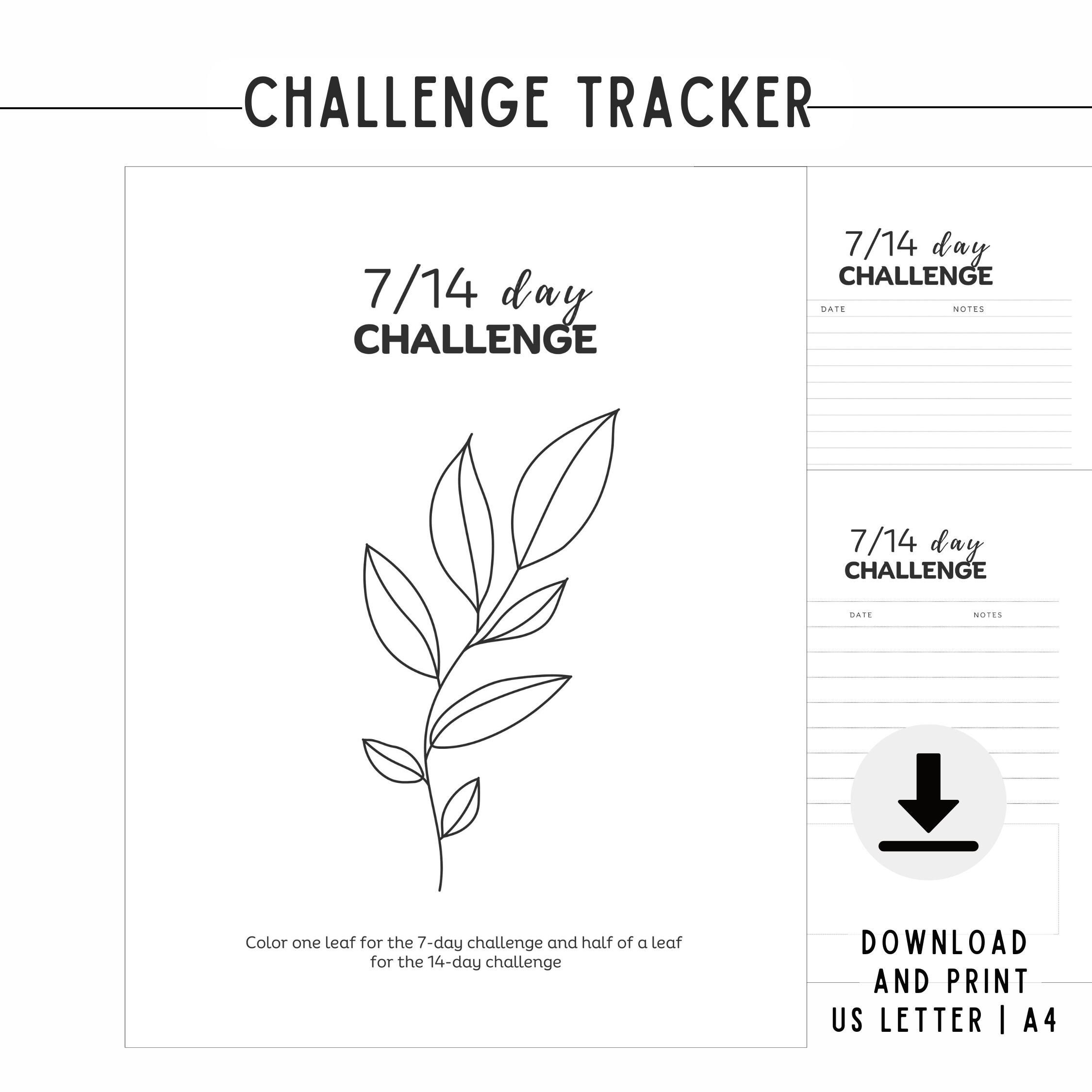 7 and 14 Day Challenge Tracker / Printable for 7-day Tracking / 14 Days ...