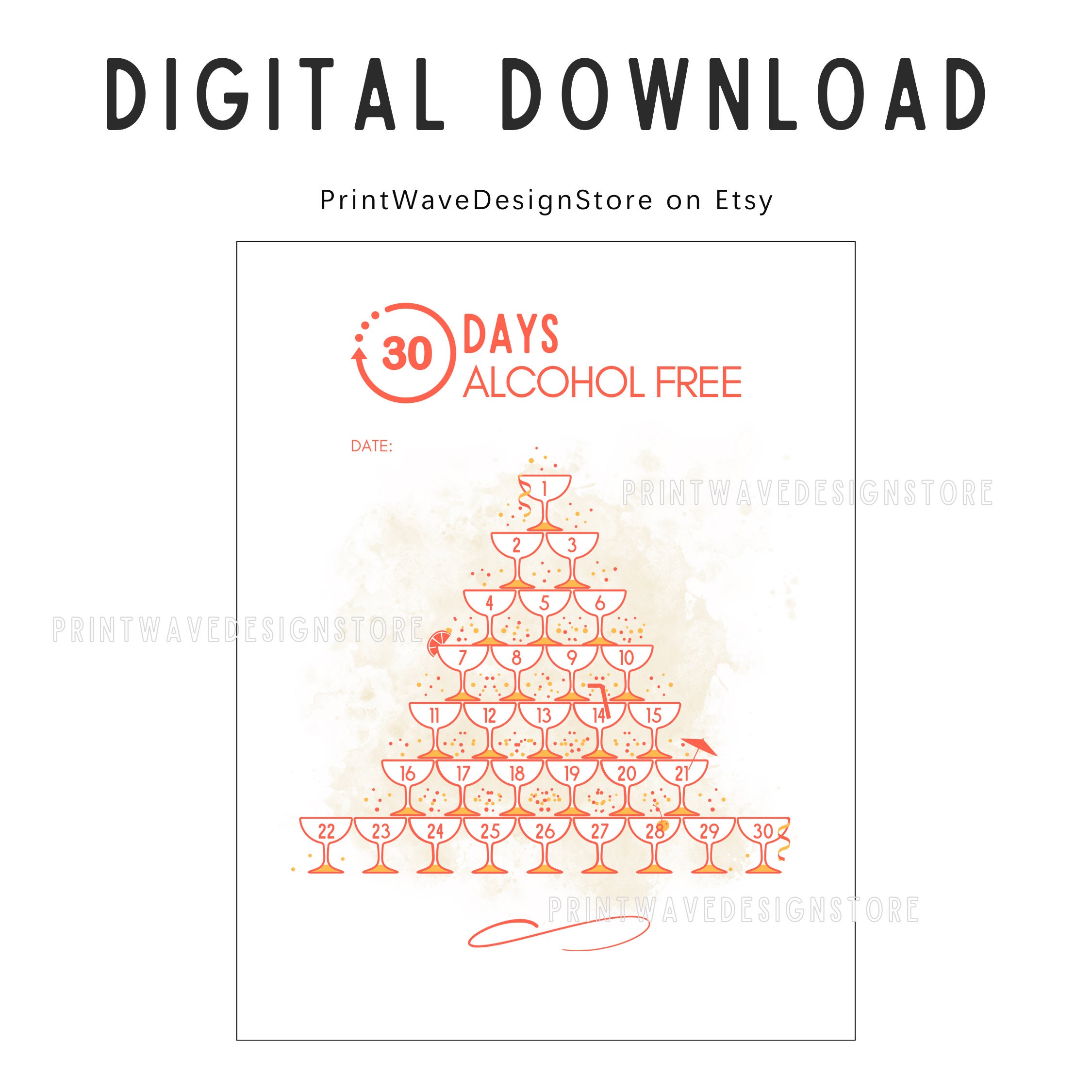 30-day Drink Control Tracker Red | Alcohol-free Challenge Log PDF - Etsy UK