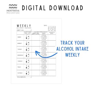 Weekly Alcohol Tracker Printable // Alcohol Track / No Drink Trackers / Instant Drinking Habit ...