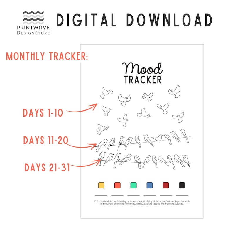 Bird Mood Tracker / Monthly Mood Tracker With Bird Pattern / PDF ...