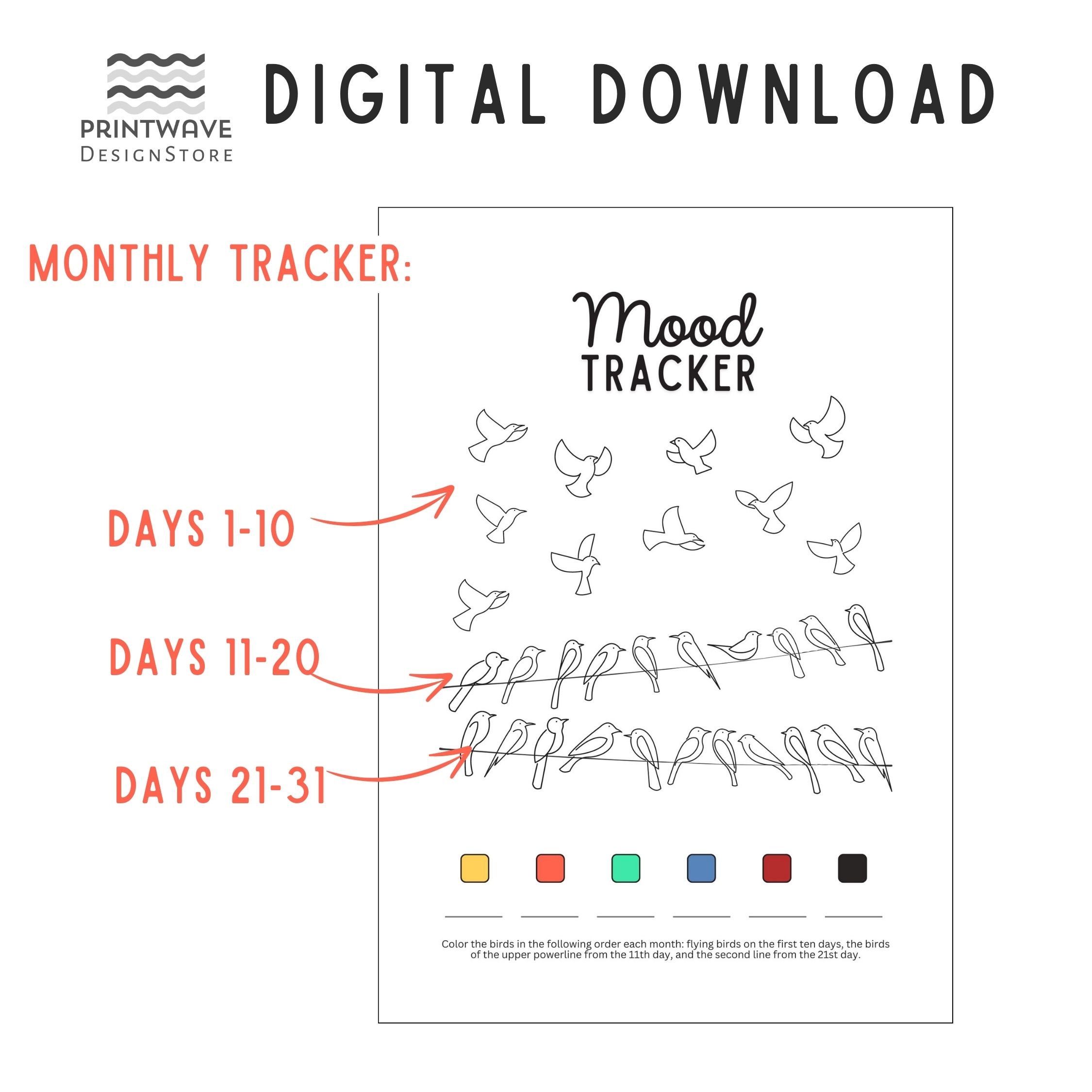 Monthly Bird Mood Tracker | Printable Mental Health PDF (B5) - Etsy