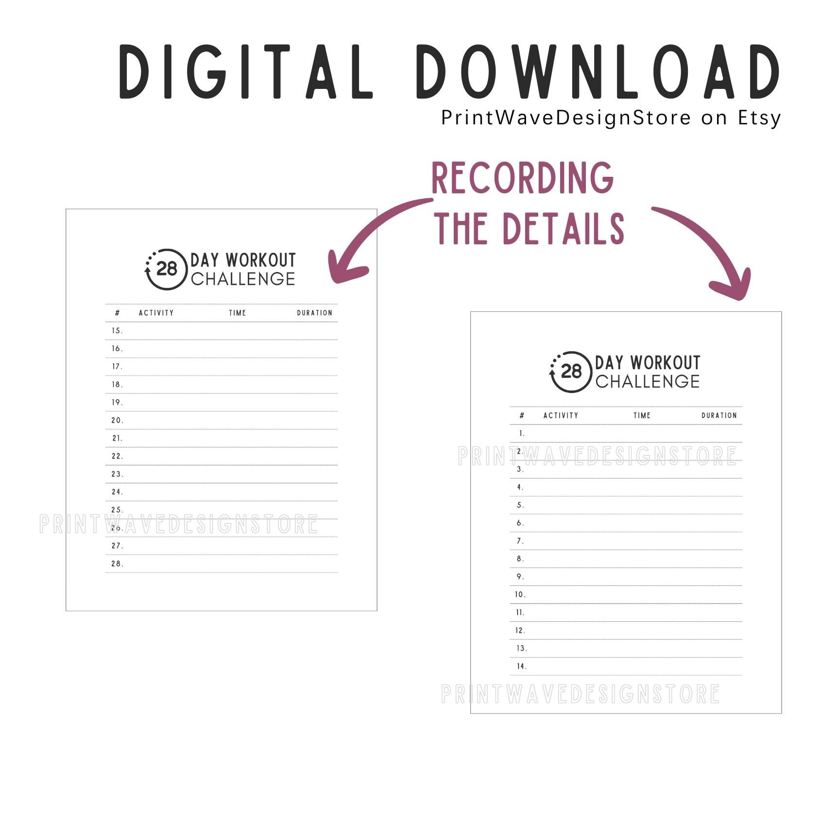 28-day Workout Challenge Printable / 28 Days Fitness Tracker // Home ...