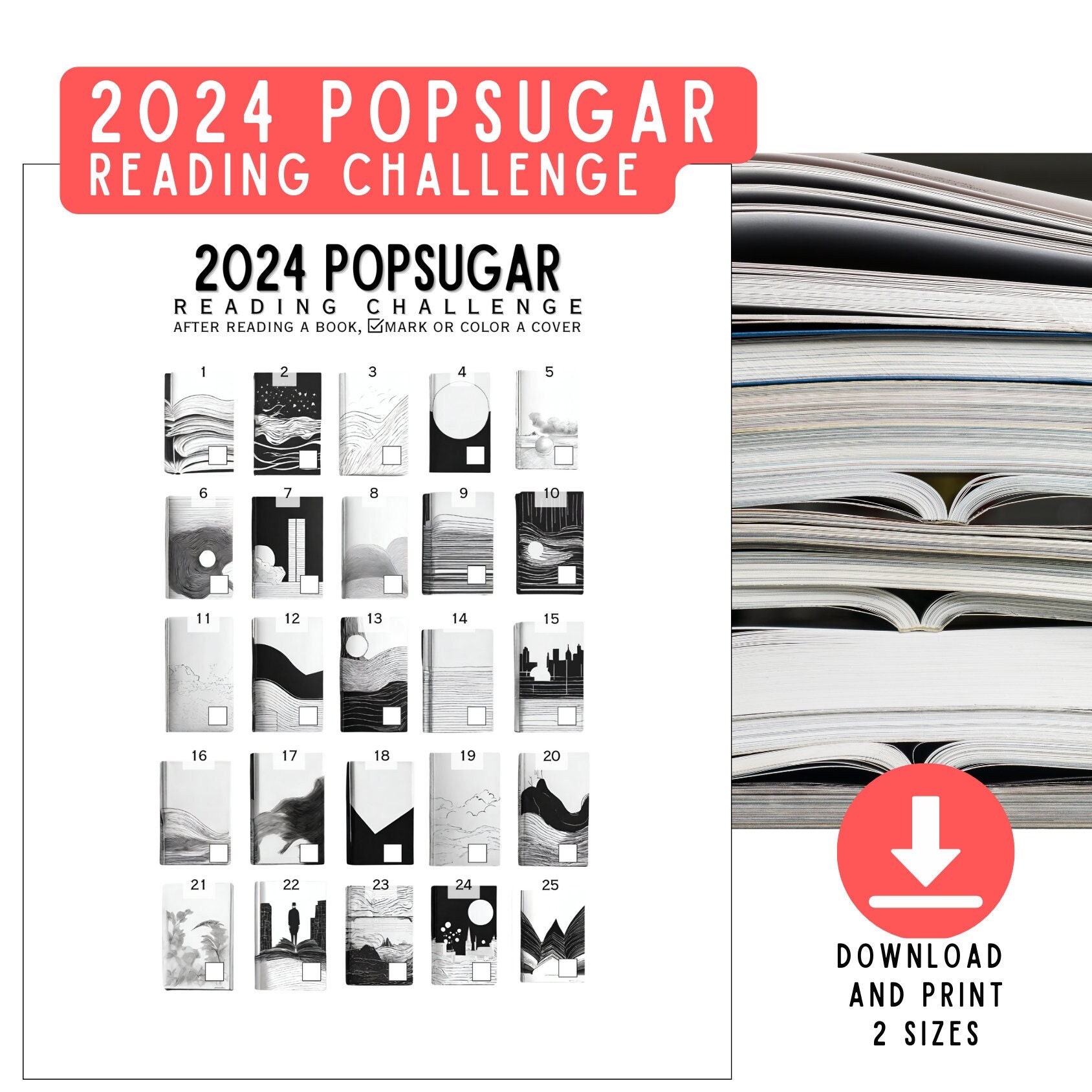 Popsugar Reading Challenge 2024 Printable Instant Download Book