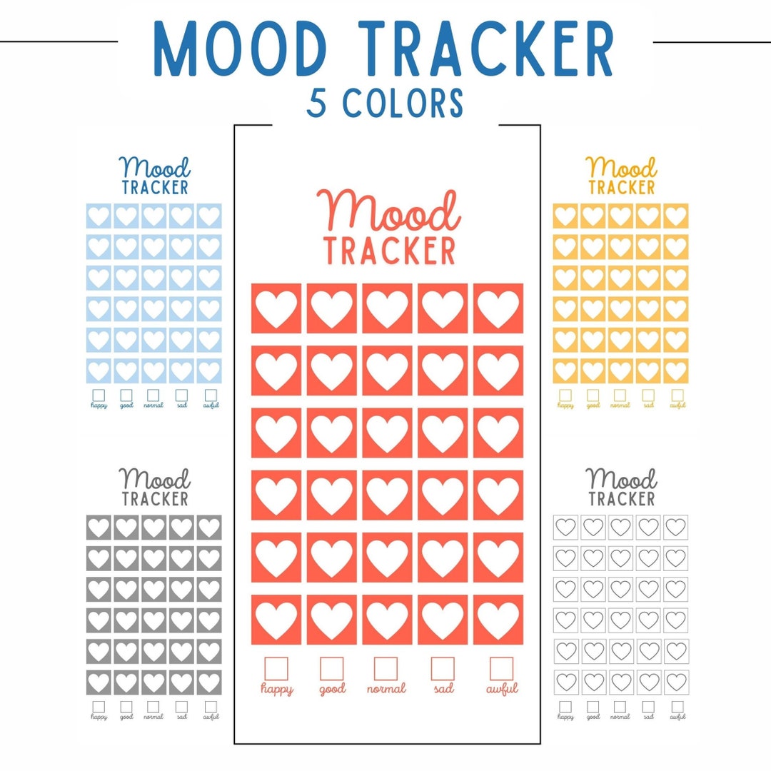 Heart Mood Tracker Printable | 30-day Daily Log in 5 Colors PDF (A5 ...