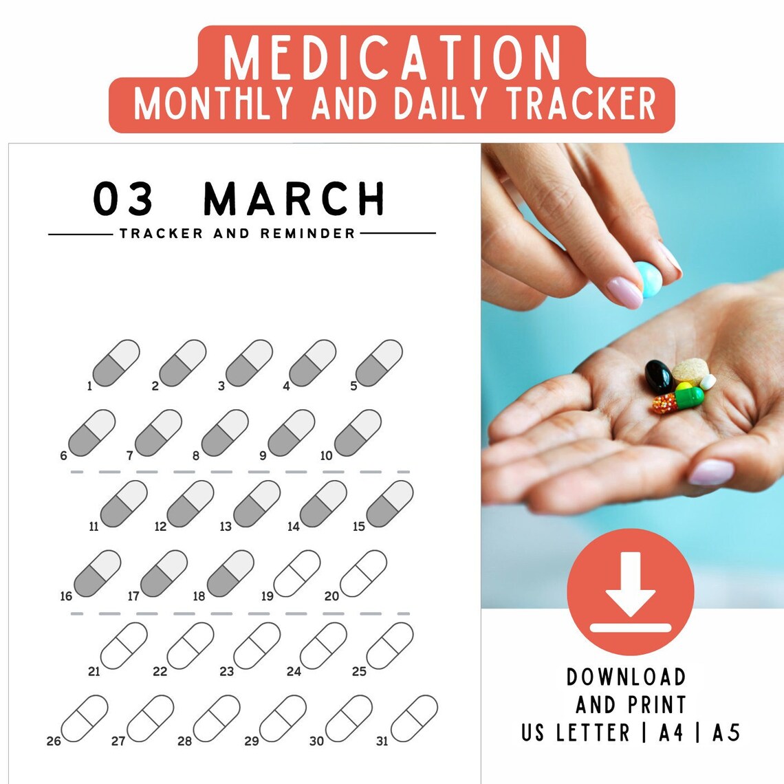 Medication Reminder & Tracker | Printable Log PDF (A4, B5, US Letter ...