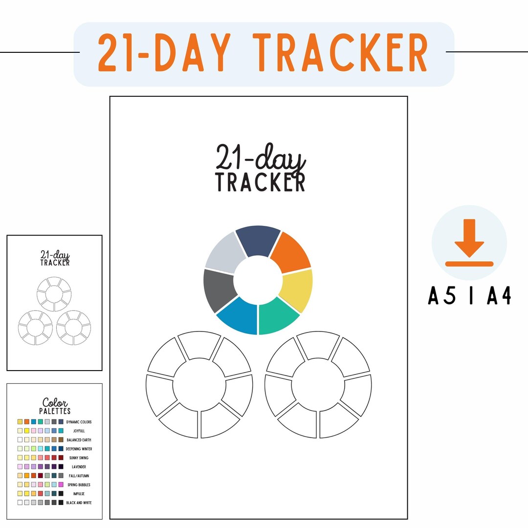 21-day Tracker PDF | 3-week Challenge Log & Color Palette Ideas (A4, A5 ...