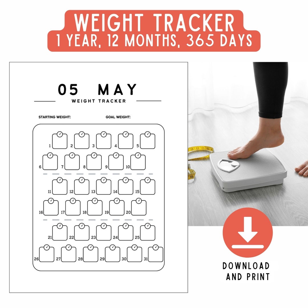 Daily Weight Tracker for a Year / Monitor Your Weight / Loose Weight ...