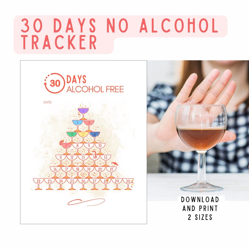 30 Days Alcohol Free Tracker Printable Red and Orange // Download Drink ...