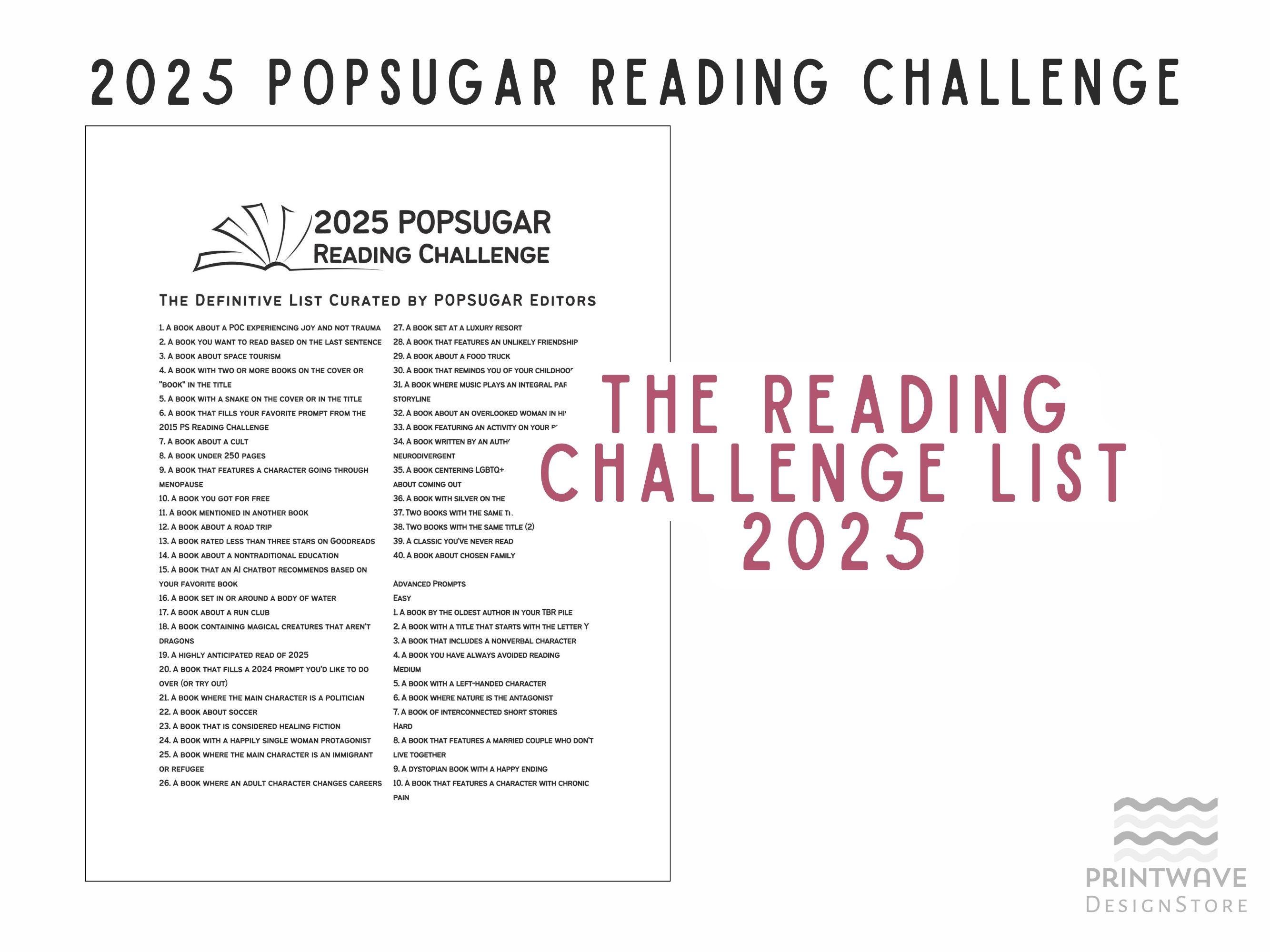 2025 Popsugar Reading Challenge Printable 50 Book Tracker Log Pdf