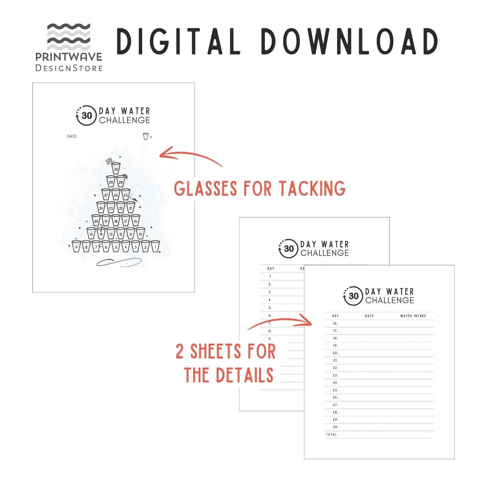 30-day Water Challenge Printable / Drink Water Tracker for 30 Days / 30 ...