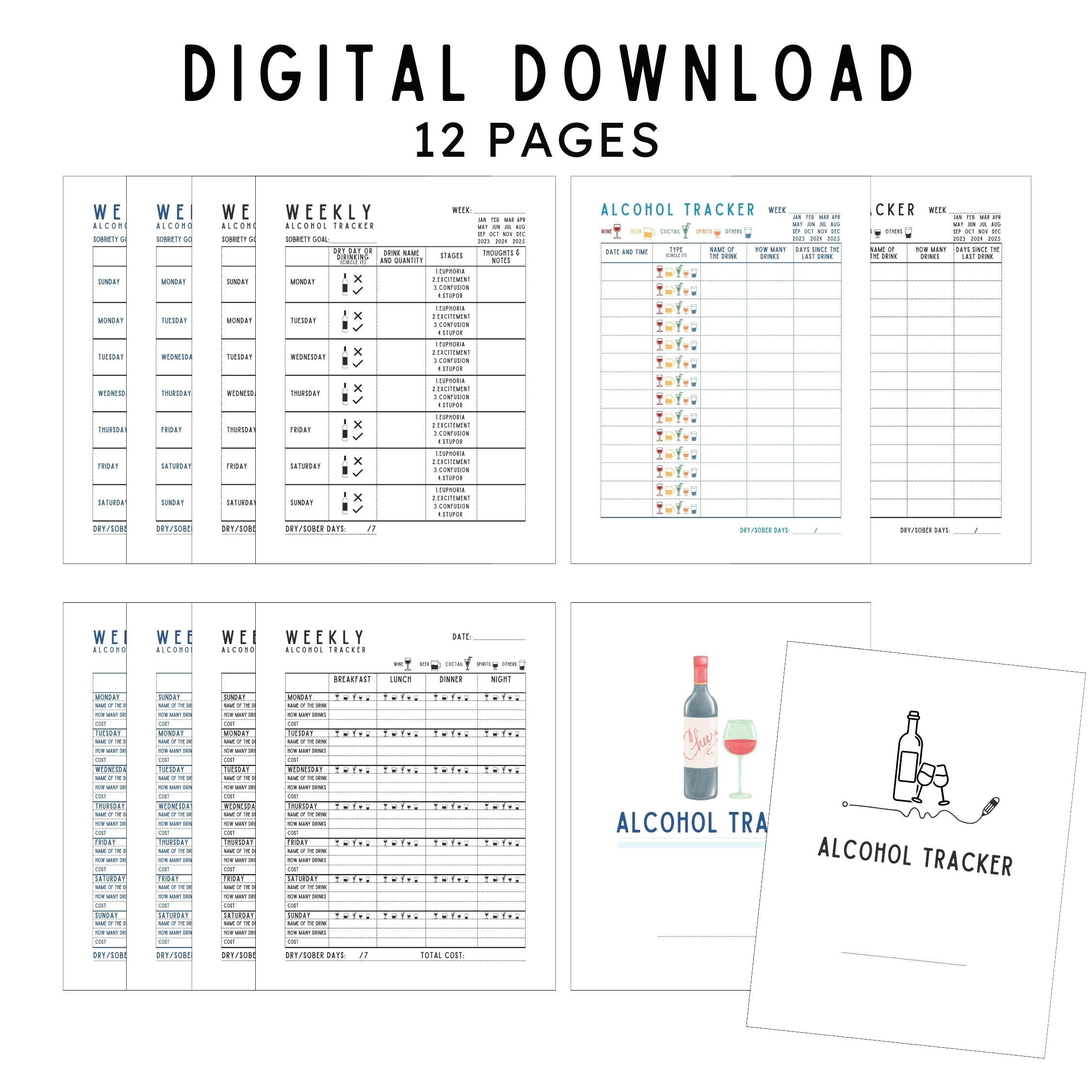 Weekly Alcohol Tracker Printable // Alcohol Track // Drinking Trackers ...