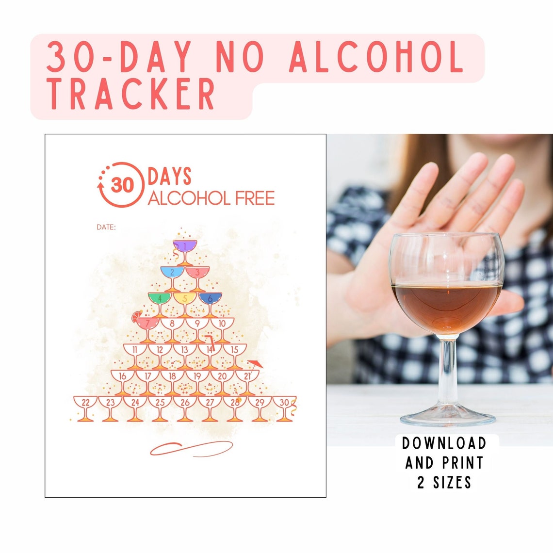 30-day Drink Control Tracker Red | Alcohol-free Challenge Log PDF - Etsy UK