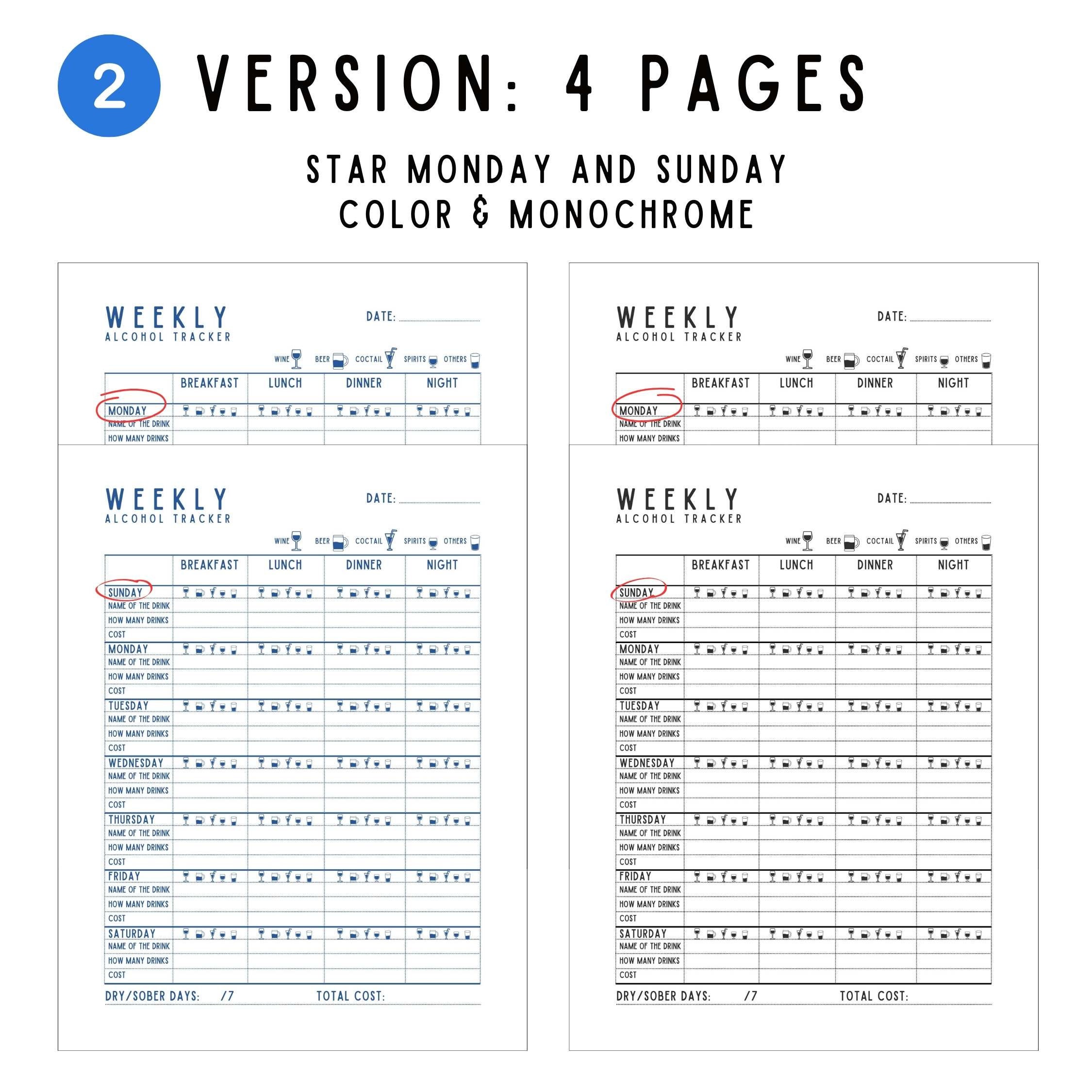 Weekly Alcohol Tracker Printable // Alcohol Track // Drinking Trackers ...