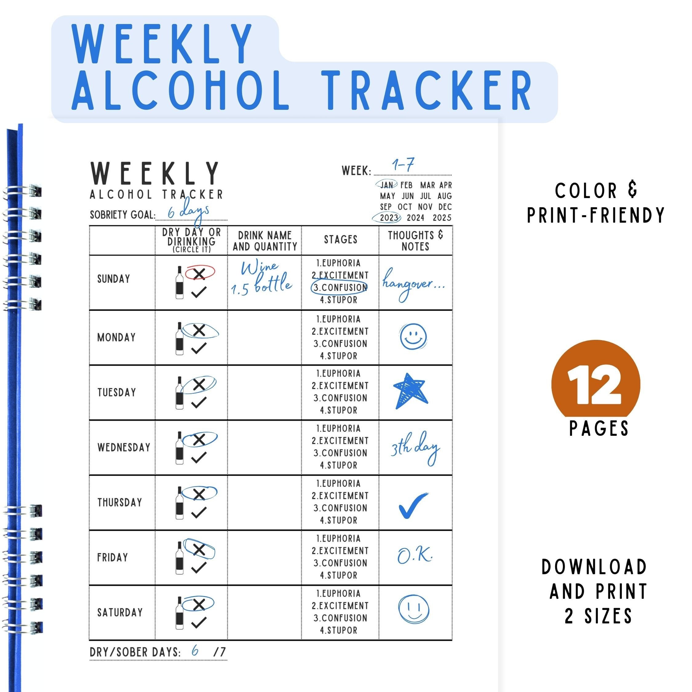 Weekly Alcohol Tracker Printable // Alcohol Track // Drinking Trackers ...