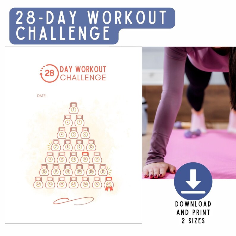 28-day Fitness Tracker Printable Home Workout Log PDF A4, B5 - Etsy