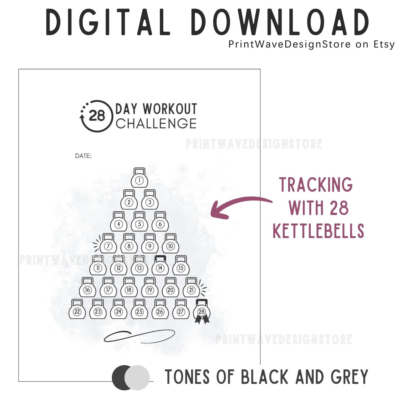 28-day Workout Challenge Printable / 28 Days Fitness Tracker // Home ...