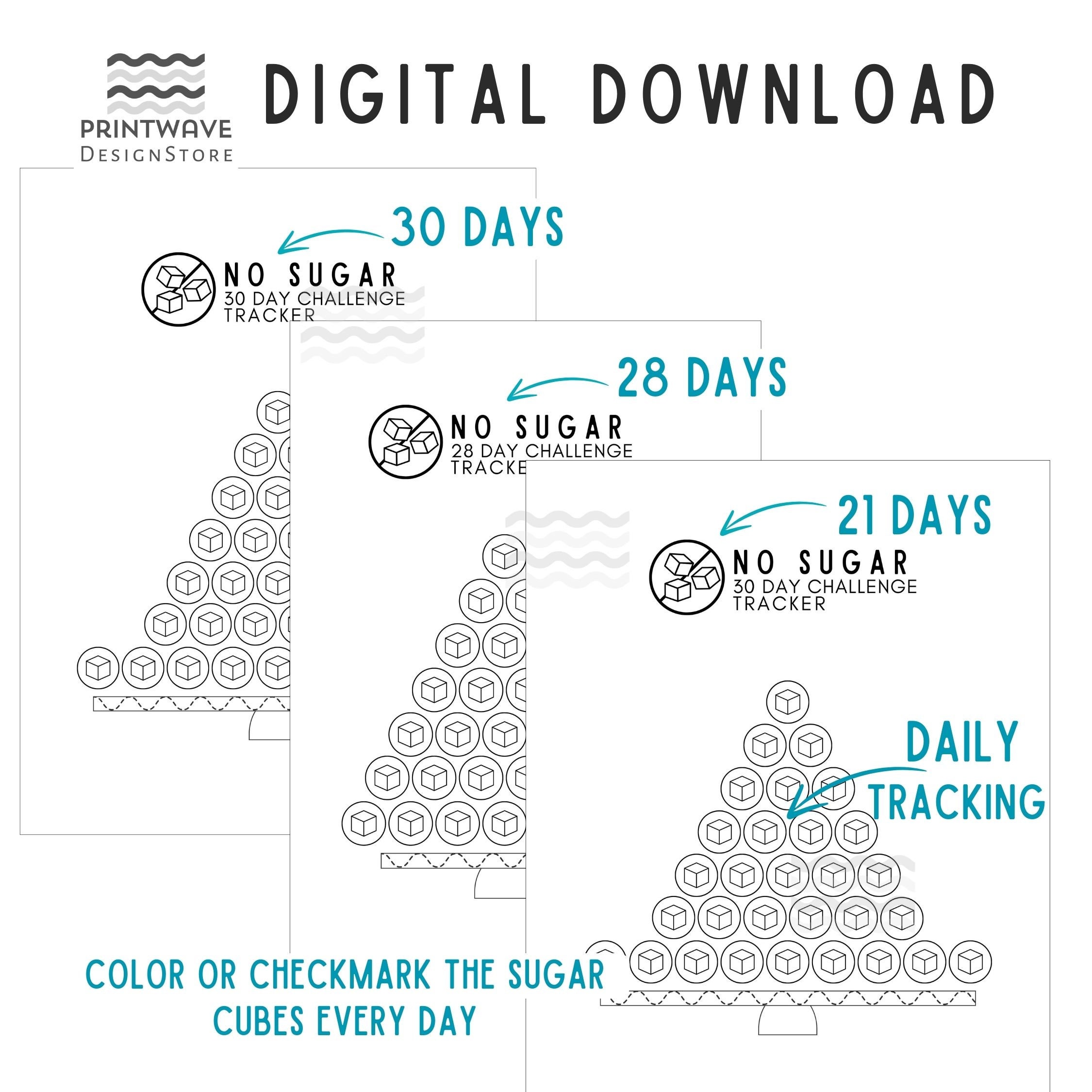 No Sugar Challenge Tracker Printable / 21, 28, 30 Day No-sugar ...